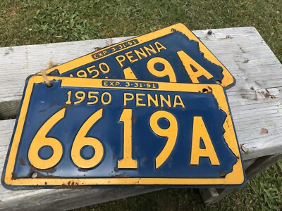 1950 Pennsylvania License Plate # 6619A Matching Pair Very Nice ...