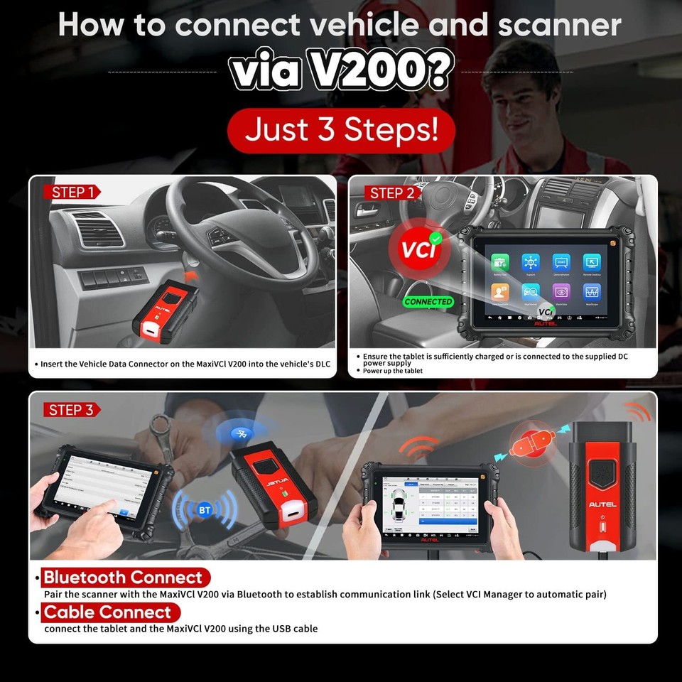 Autel MaxiVCI V200 Bluetooth VCI Diagnostic Adapter For KM100 MS906 Pro ...