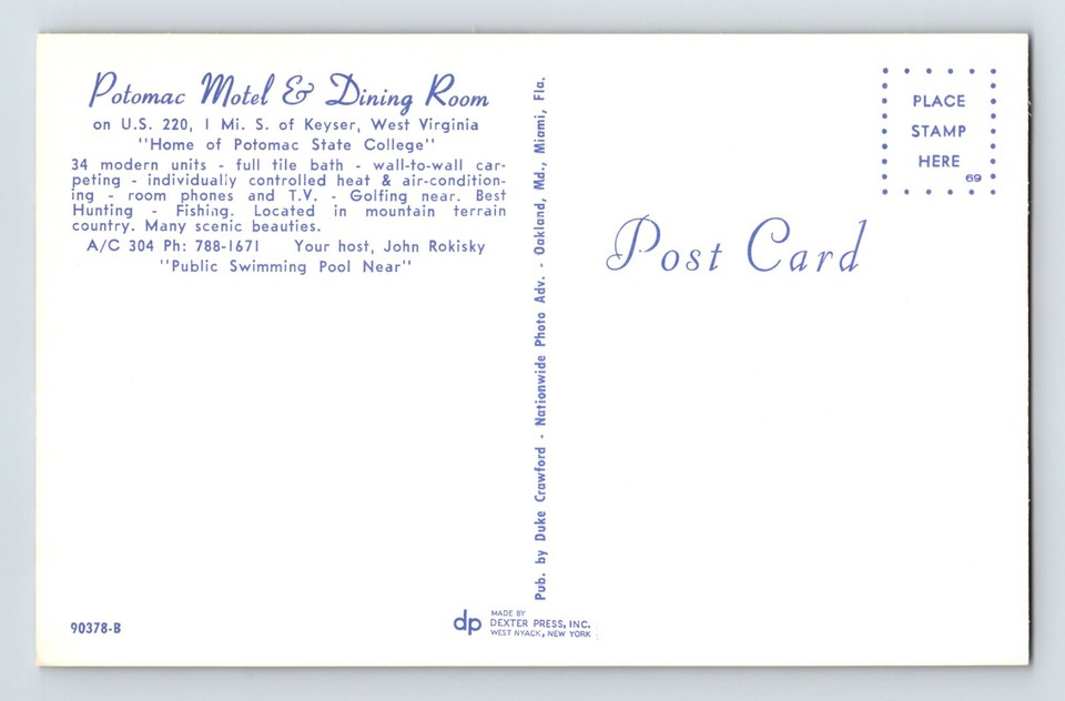 Postcard West Virginia Keyser WV Potomac Motel Restaurant 1960s ...