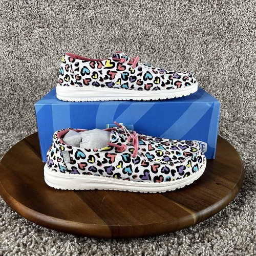 Youth 4 / Womens 5 - Hey Dude Wendy Youth Girls White Leopard Shoes ...