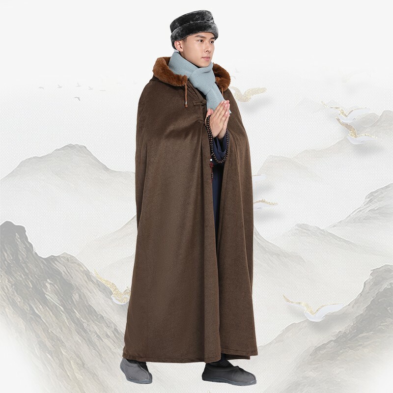 Men Chinese Style Cloak Mantle Cape Jacket Thick Outwear Bonze Hooded ...