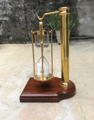 Antique Brass Sand Timer Hanging with Wooden Base Table Top Hourglass ...
