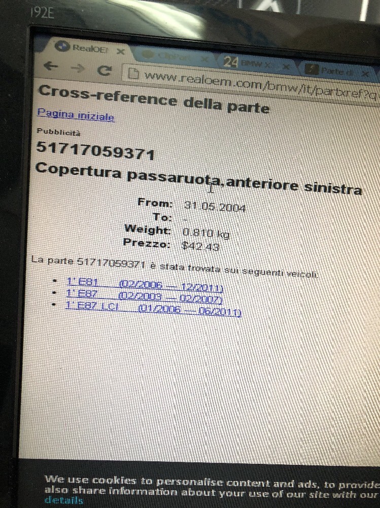 Stone Guard Front Left Part Rear BMW Serie 1 51717059371 | eBay