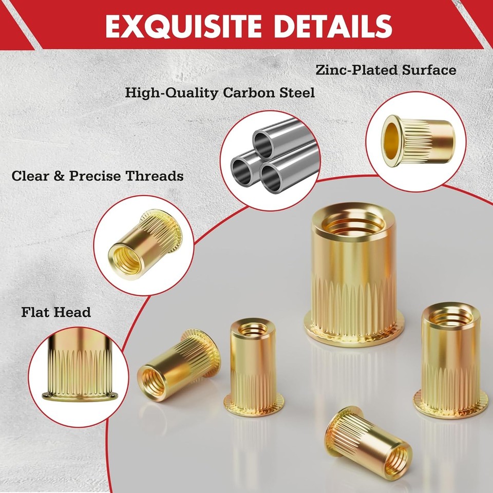 Arrow 200PC Rivet Nut Kit Rivnut Assortment Threaded Insert Nutsert SAE ...