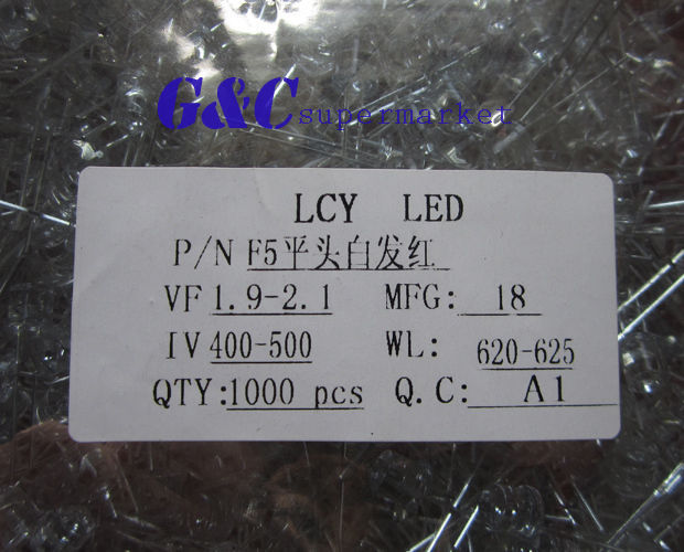 100PCS F5 5MM FLAT TOP LED RED SUPER BRIGHT Wide Angle Leds Lamps GOOD ...