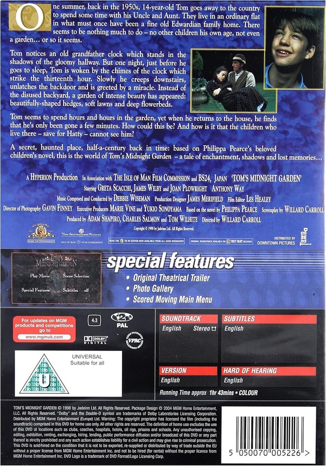 TOM'S MIDNIGHT GARDEN DVD FILM MOVIE BASED ON PHILIPPA PEARCE BOOK UK SELLER | eBay