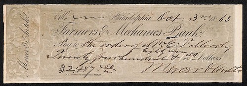Mercer & Antelo Farmers and Mechanics Bank Phila. 1863 Bank Check ...
