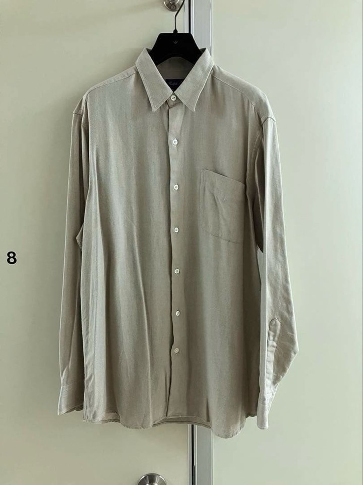 Ralph Lauren Purple Label Greige Herringbone Shirt L Shoulder51.5cm ...