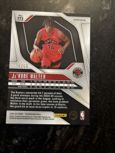 JAKOBE WALTER 2024-25 PRIZM WaveORANGE RC /60 NO.223 RAPTORS | eBay