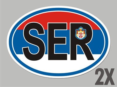 2 Serbia SER Serbian OVAL stickers flag decal bumper car bike emblem ...