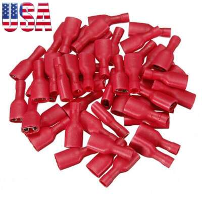50PCS PVC Red FDFD1.25-250 16-22AWG Female Insulated Spade Crimp ...