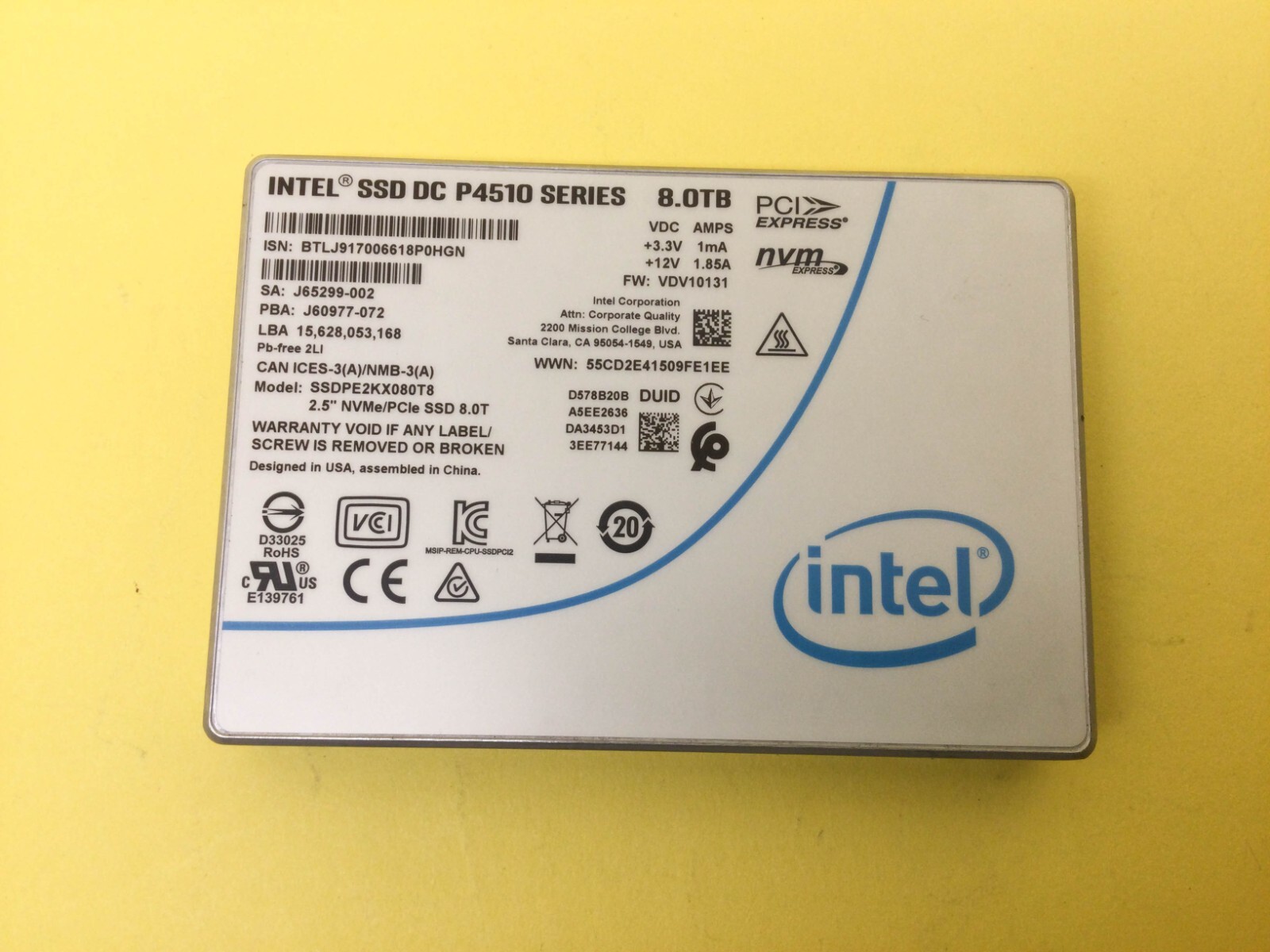 Intel DC P4510 Series 8TB NVMe PCIe 2.5in U.2 SSD SSDPE2KX080T8 | eBay