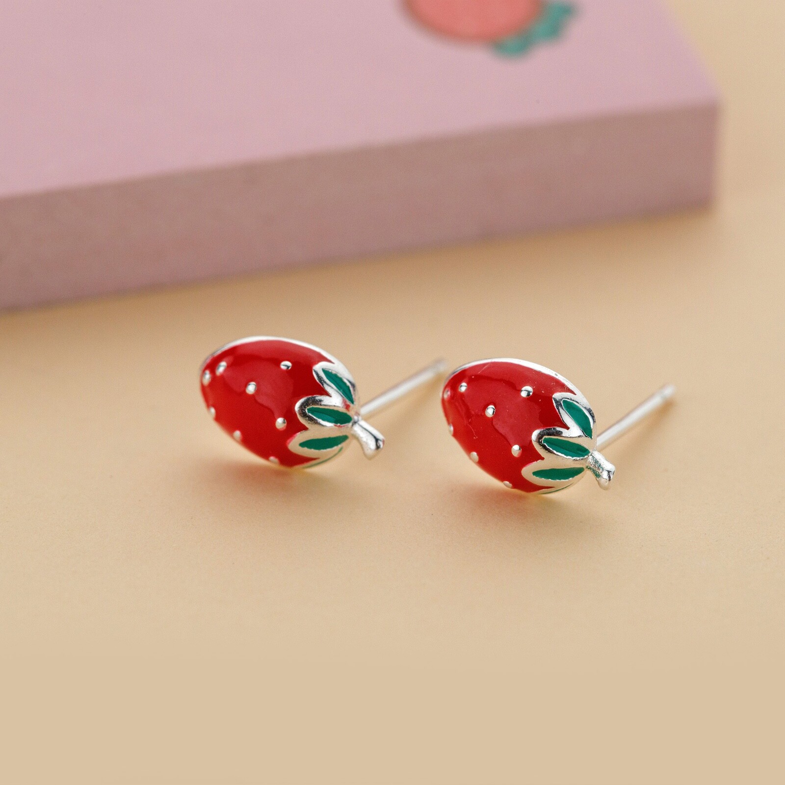 925 sterling silver strawberry girl stud earrings, fruit stud earrings ...