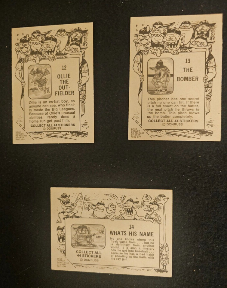 3 Hard to Find Stickers' 1973 Donruss Baseball Super Freaks lot – #12 ...