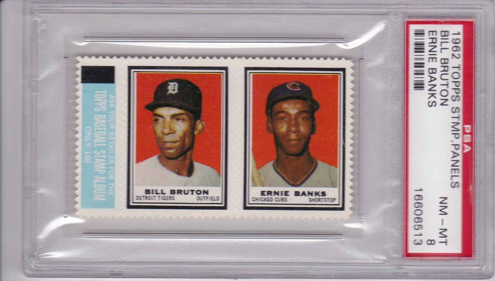 1962 Topps Baseball Stamp Panel Bill Bruton/Ernie Banks PSA 8 Near Mint ...