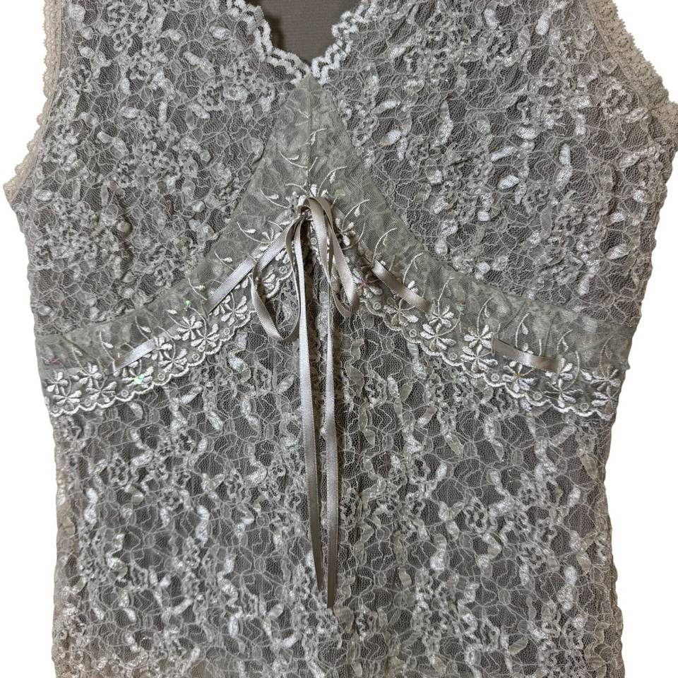 Merona Womens Tank Top Small Sleeveless Lace Ribbon Tie V Neck Y2K ...