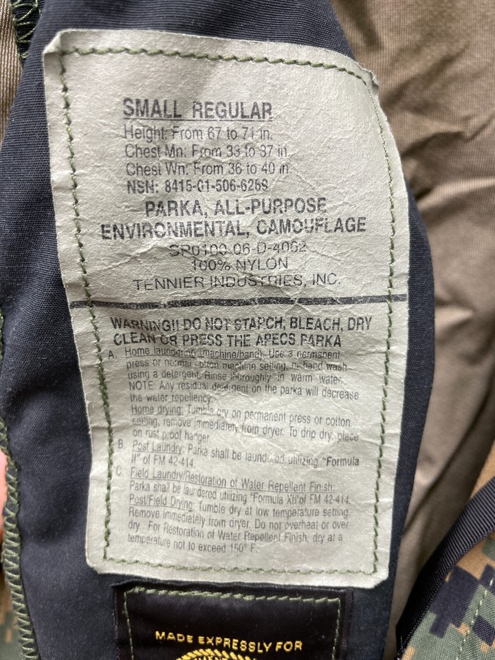 Genuine Usmc Apecs Gore Tex Digital Marpat Cold Weather Parka - Small ...