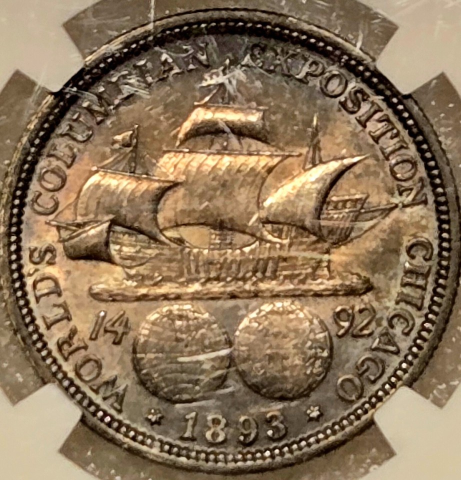 1893 Columbian Half Dollar Commemorative RAINBOW TONED RARE SILVER COIN ...