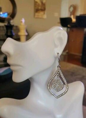 INC Silver-Tone Crystal Pavé Double Teardrop Drop Earrings | eBay