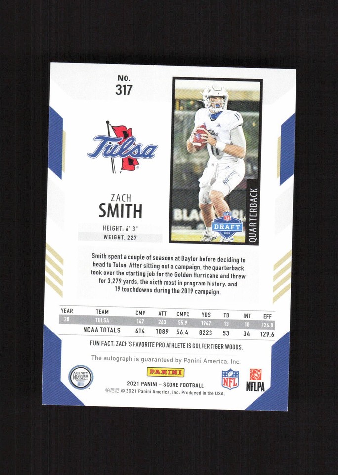 2021 Score Signatures Zach Smith Autograph Tulsa Golden Hurricane | eBay