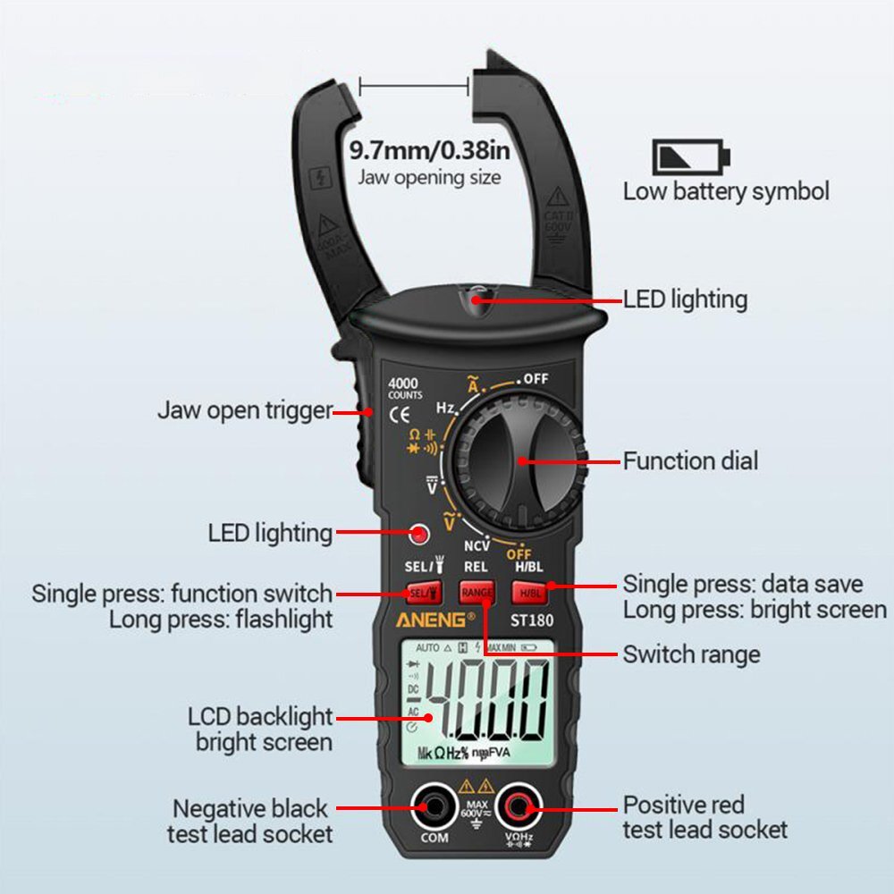 Digital Multimeter Tester AC DC Voltage RMS Amp Clamp Meter Auto Range ...