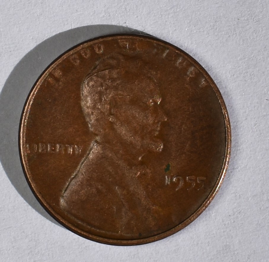 1955 No Mint Wheat Penny One Cent Strike Through Missing L Rim Multi ...
