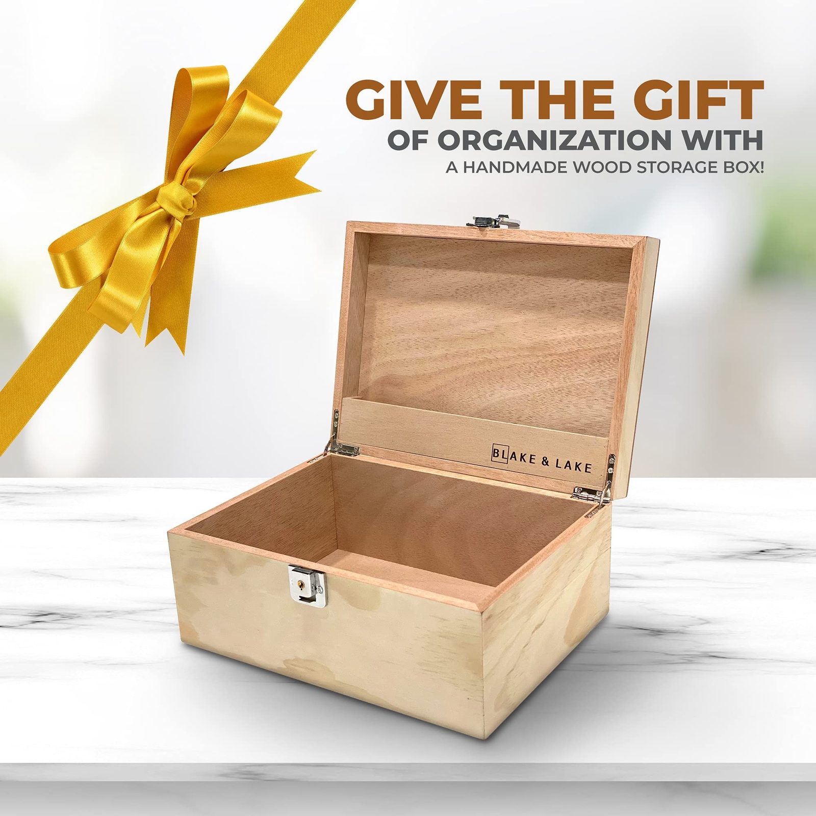 Large Locking Wood Storage Box - Wooden Box with Hinged Lid and Lock ...