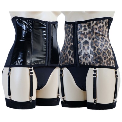 Luxallacki Mesh Pu Leopard Waist Cincher 6 Straps Garter Boned Shaping ...