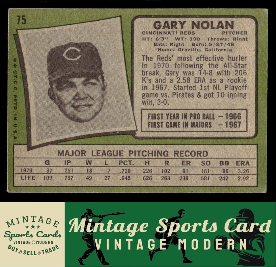 1971 Topps - Gary Nolan - #75 Cincinnati Reds | eBay