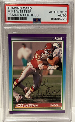 MIKE WEBSTER 1990 Score Signed Auto Autographed Steelers Kansas City ...