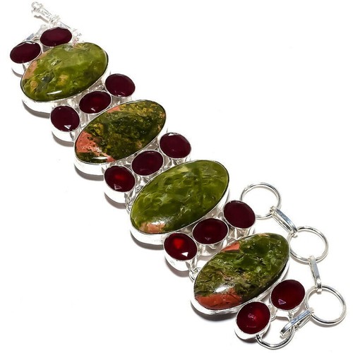 Unakite Ruby Gemstone German Silver Jewelry Bracelet 7-8" 50 grm | eBay