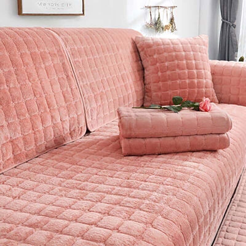 Solid Color Non-slip Sofa Cover Towel Thicken Soft Plush Slipcovers ...
