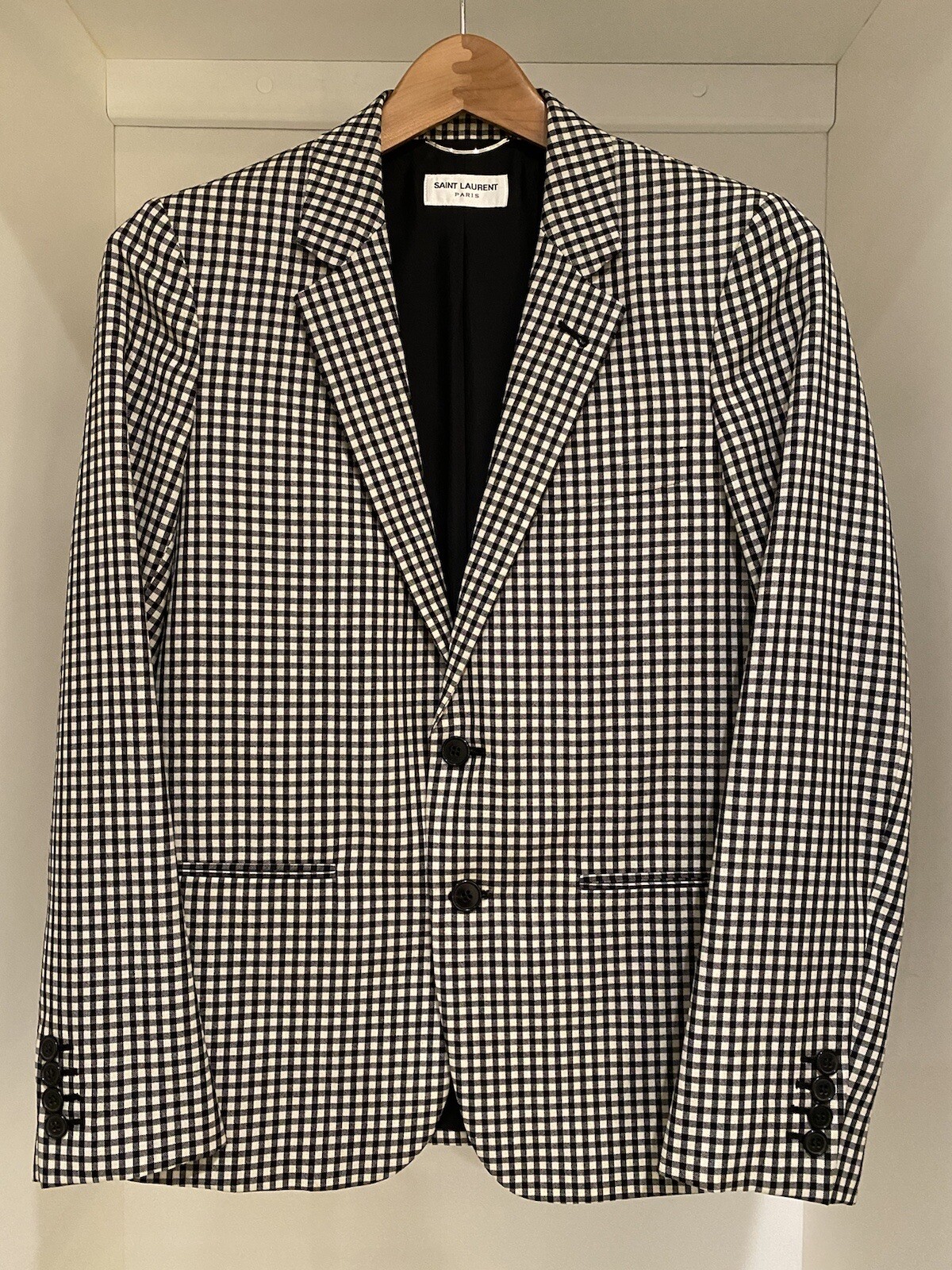 Saint Laurent Black & White Checkered Blazer Size 44 - Gem