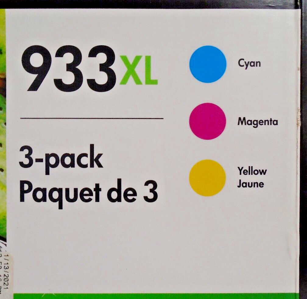 NEW HP 933XL Ink Cartridges 3-PACK | Cyan, Magenta & Yellow | EXP: AUG ...
