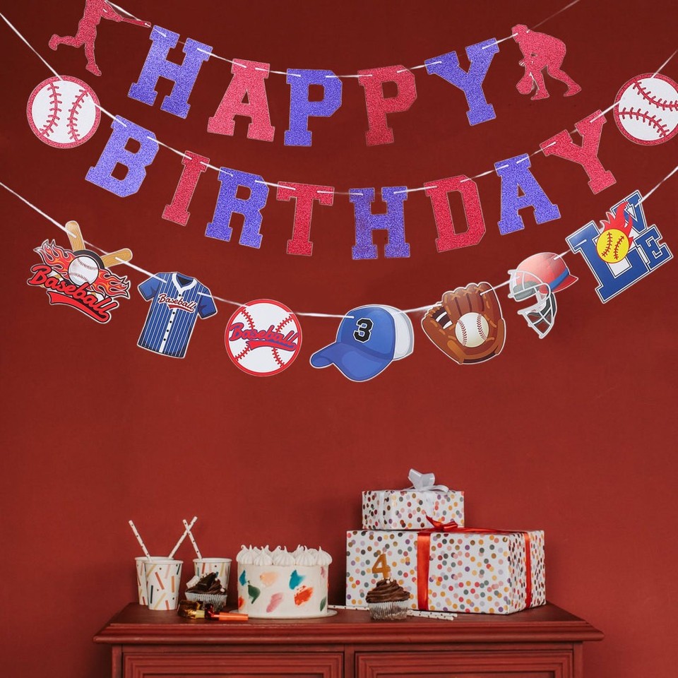 2 Pcs Baseball Banner Glitter Pennant Bunting Flag Sports Theme | eBay ...