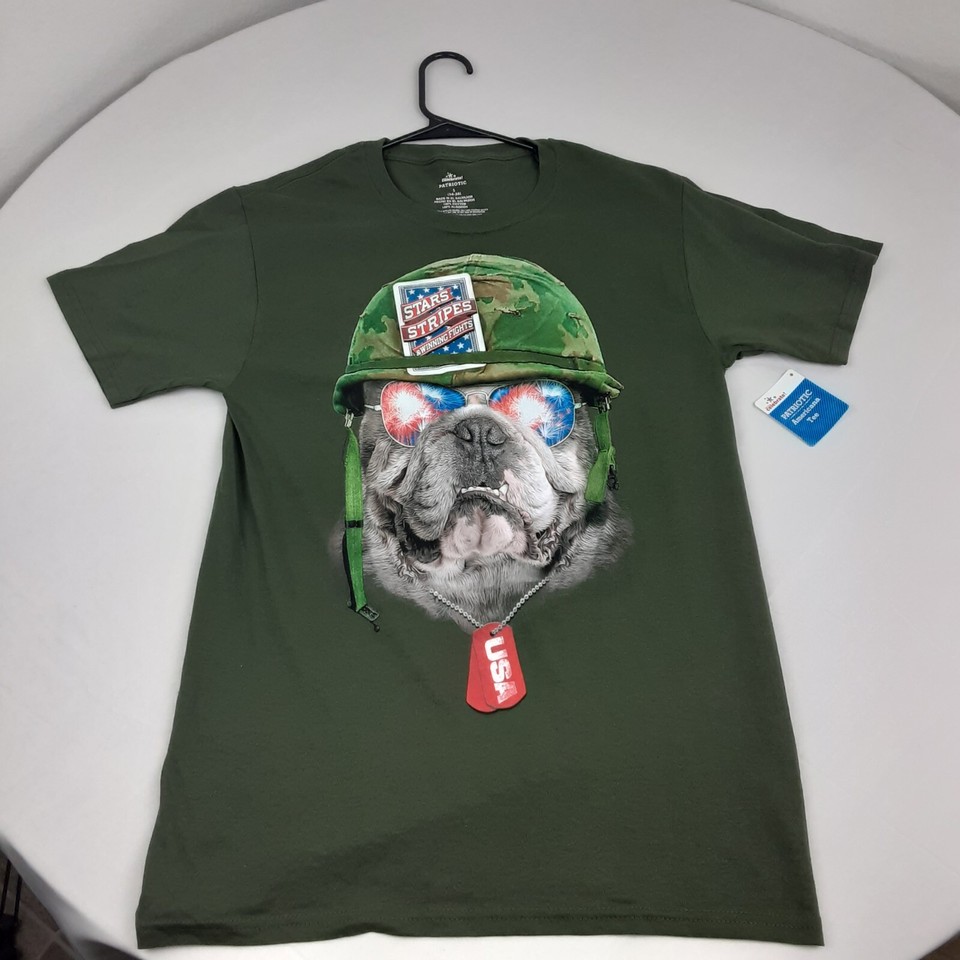 Stars Stripes Winning Fights Bull Dog Tag Shirt Small Military USA ...