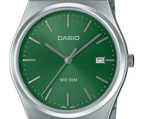 Casio MTP-B145D-3A Silver Stainless Steel Green Dial Retro Men Watch ...