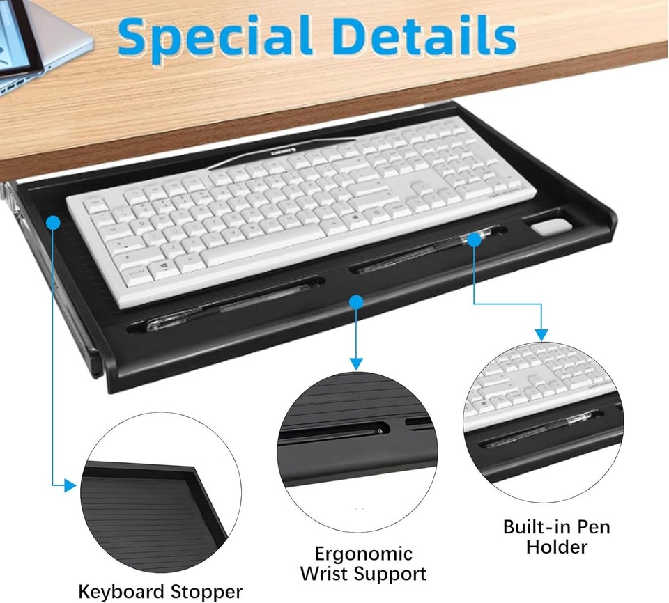 Undermount Sliding Keyboard Drawer Pull Out Keyboard Tray w/ Silent ...