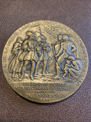 Antique Detroit Michigan Bronze Medal 250th Anniversary 1951 Cadillac ...
