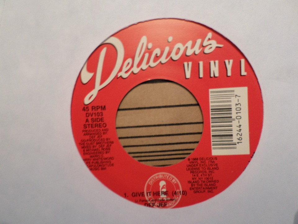 PROMO 7" DELICIOUS 45 RECORD /DEF JEF /GIVE IT HERE/ 1989 HIP HOP RAP ...