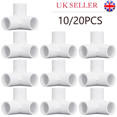 10/20PCS 3-Way Elbow PVC Plumbing Fitting Pipe 20mm Socket Tee Corner ...