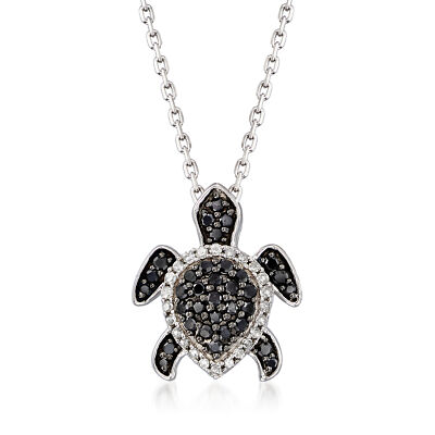 0.25 ct. t.w. Black and White Diamond Turtle Pendant Necklace in ...