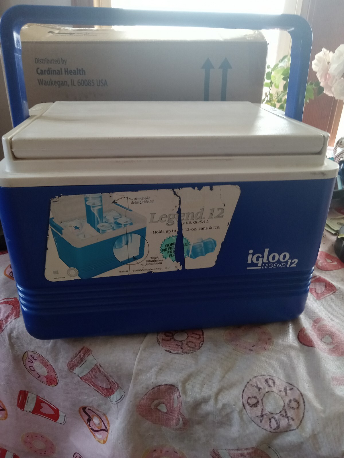 Vintage Igloo Legend 12 Cooler ~ Blue/White w/ Fold Away Handle ~ Lunch ...