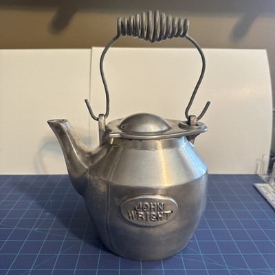 Vintage John Wright Cast Iron Tea Kettle Pot Swivel Lid Coil Handle ...