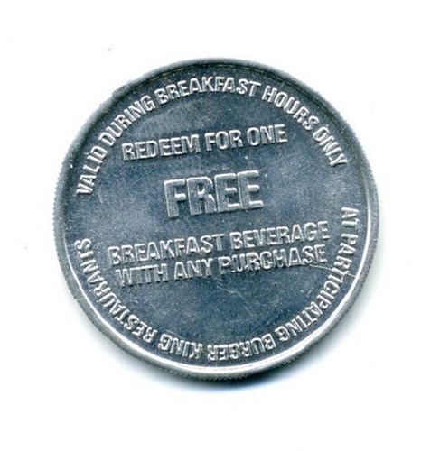 Vtg 1982 BURGER KING BK Restaurant Advertising Token for FREE BREAKFAST ...