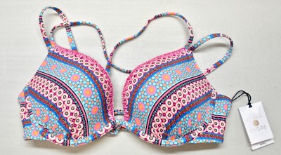 PINK BLUE Stripe Cross Back Push-Up Shell Bikini Top Shade & Shore ...