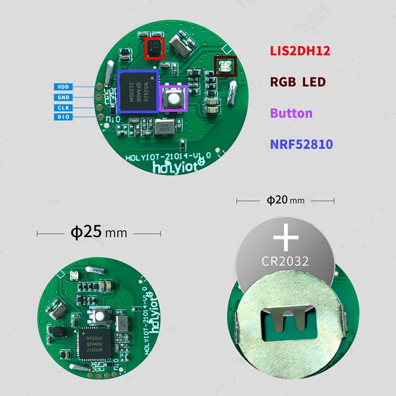 2X(1 PCS NRF52810 Beacon Tag with Accelerometer Sensor BLE5.0 Bluetooth ...