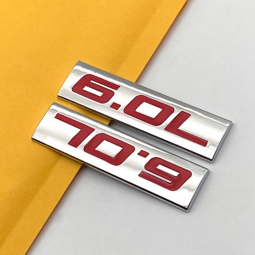 2X Chrome Metal 6.0L Engine Emblem Red Trunk Fender V6 V8 Sticker Car ...