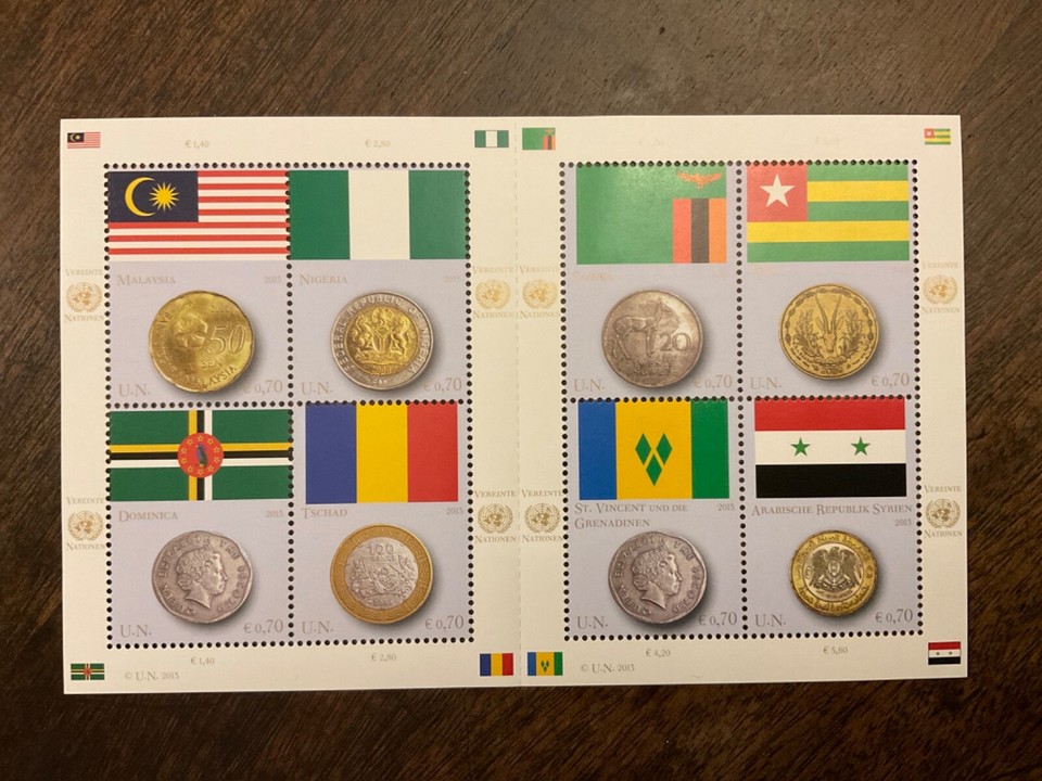 UN 2013 Flags and Coins NY 1078, Geneva 576, Vienna 539. Cat 49.75 lot ...