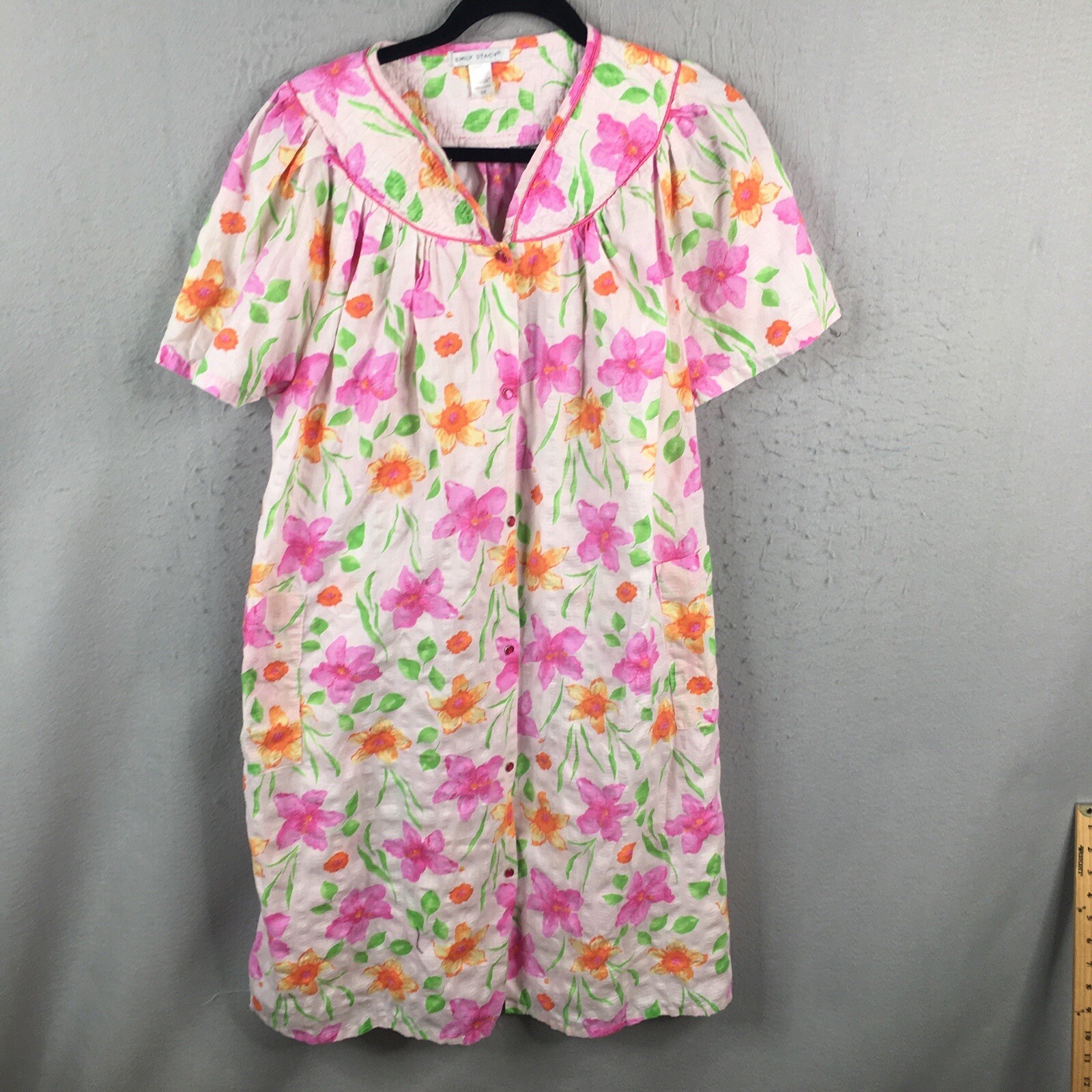 Emily Stacy House Dress Womens 3X Plus Green Pink Flo… - Gem